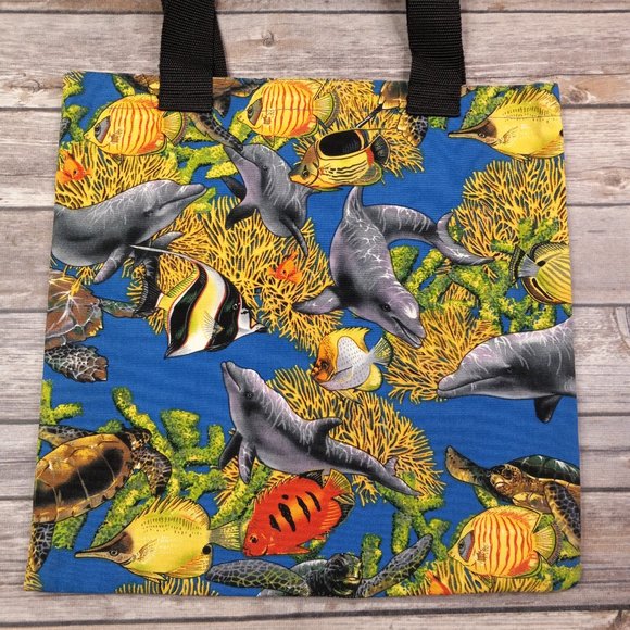 Hand Crafted | Bags | Sea Life Tote Bag Dolphin Turtle Fish Coral 4 X ...